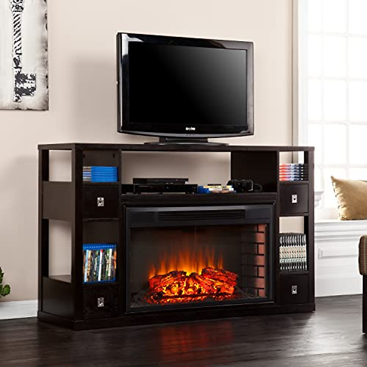 SEI Furniture 33” Widescreen Electric Firebox w/Remote Control, Black