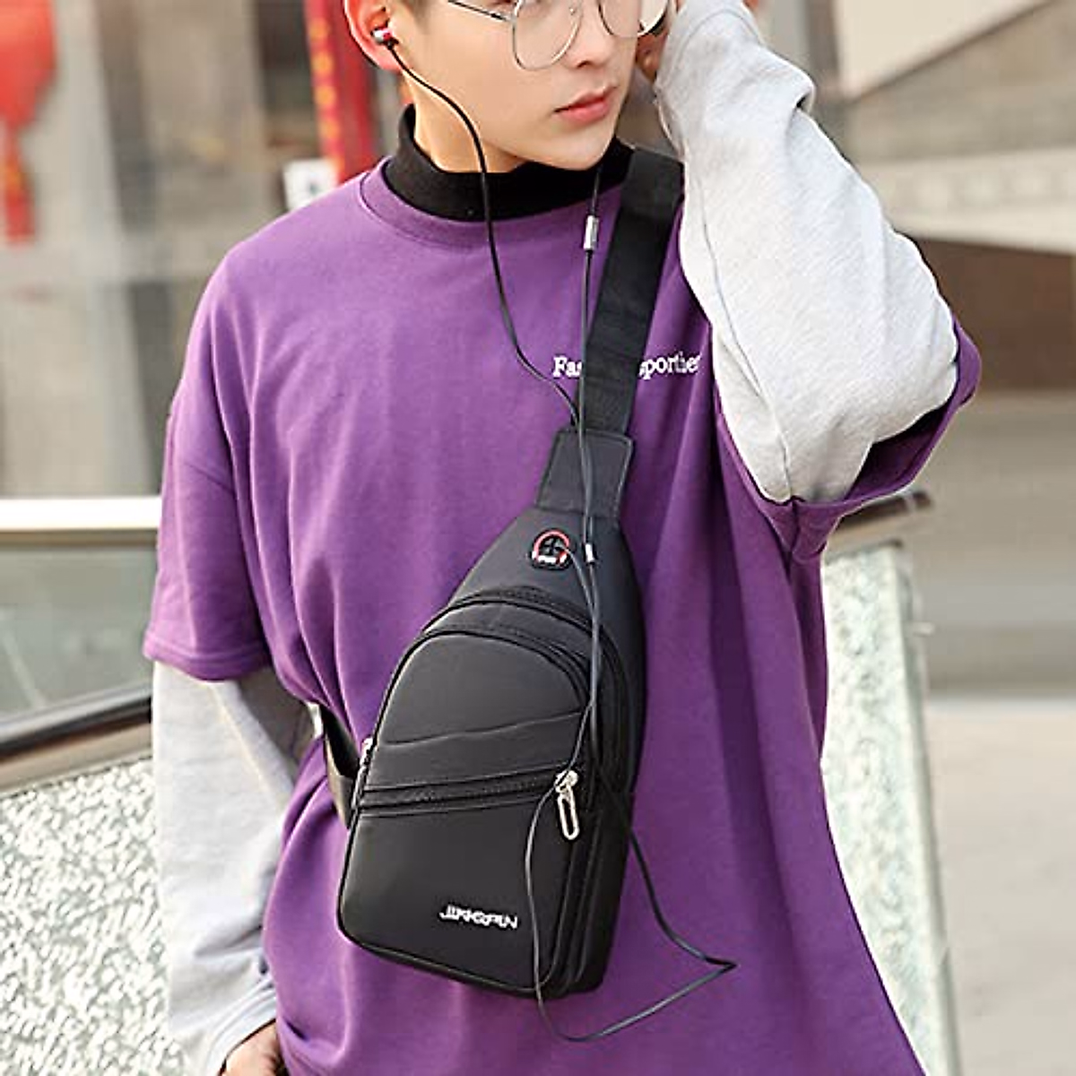 Karymi Waterproof Crossbody Backpack with Headphone Jack, Men Ladies Multipurpose Chest Bag, Liberate Your Hands and Pockets