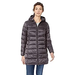 Amazon Essentials Women's Regular-Fit Lightweight Water-Resistant Packable Hooded Puffer Coat (Available in Plus Size), Charcoal Heather, Medium
