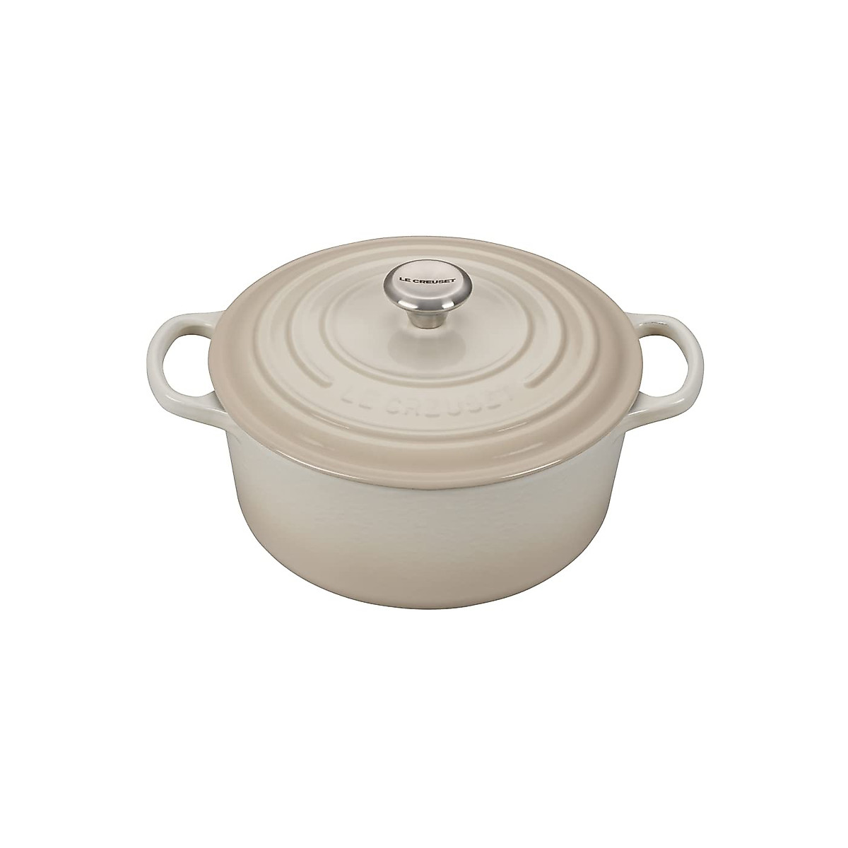 Le Creuset 9 Qt. Signature Round Dutch Oven w/Additional Engraved Personalized Stainless Steel Knob - Meringue