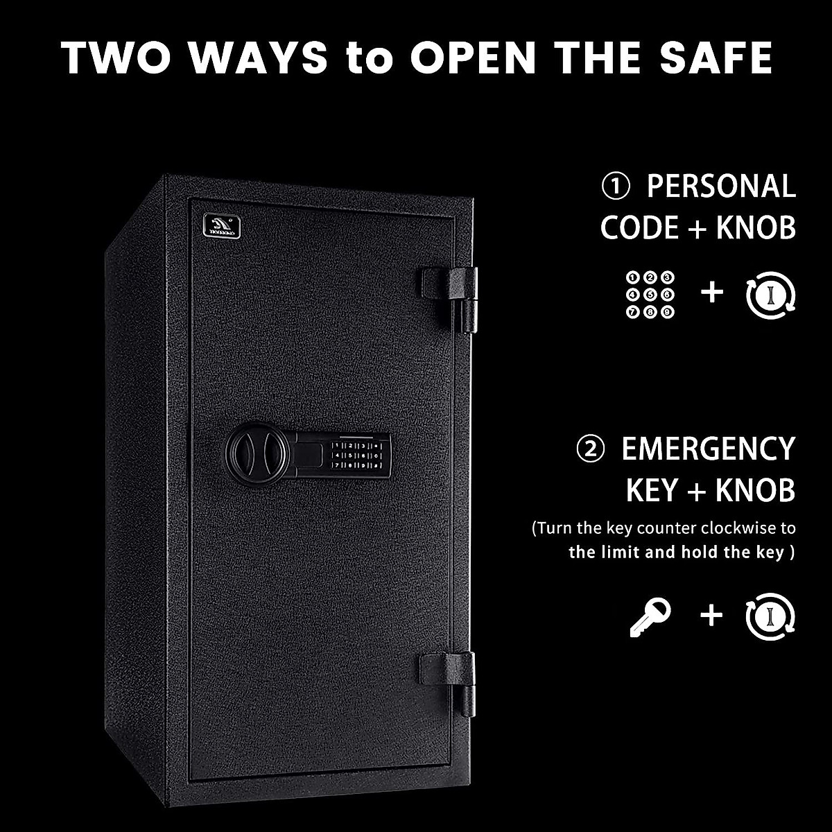 TIGERKING Safe Box,Fireproof Safe,3.47 Cubic Feet,Large Steel Money Safe Home Safe with Digital Lock for Home and Office Black