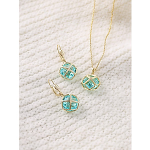 Qinpan 14MM Crystal Pendant Drop Dangle Necklace Earrings Set for Women Glod Plated Costume Jewelry Sets, 38*17.8mm, Yellow Gold, crystal