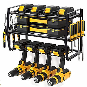 3 Layers Power Tool Organizer, Garage Tool Organizers and Storage, Drill Holder Wall Mount, Heavy Duty Metal Tool Shelf, Utility Storage Rack for Cordless Drill, Suitable for Workshop and Warehouse