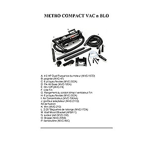 MetroVac 112-112730 Model VNB4AFBR Vac N Blo Compact Wall Mount Portable Vacuum Cleaner/Blower, 4.0 Peak HP Motor, 11.25 Amps, 1350 Watts, 130 CFM/28000 FPM Airflow, Sturdy All Steel Construction