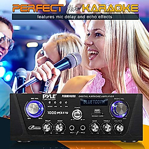 Pyle Bluetooth Digital Home Karaoke Amplifier - 600W Home Audio Desktop Power Amplifier Receiver w/LED Display, Cooling Fan, USB/SD Memory Card Reader, Optical/Coaxial, DVD/Mic Inputs -PKRMX4000