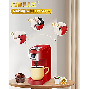 CHULUX Single Serve Coffee Maker, Red Single Cup Coffee Machine for K Cup & Ground Coffee, 5 to 12oz Brew Sizes in Mins for Home, Office, Travel, Kitchen