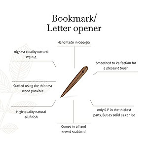 TILISMA Wooden Letter Opener and Bookmark for Men and Women - Handmade Walnut Envelope Opener Knife - 2 in 1 Office Gifts for Boss, Coworkers - Cool Book Accessories Gifts for Book Lovers and Readers