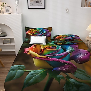 NOGAWA Flower Sheets Full Size, Rose Floral Bed Sheets, Patterned Bedding Sheets & Pillowcases 4 Piece Set - Soft Microfiber Deep Pocket Fitted Sheet & Flat Sheet & 2 Pillow Cases