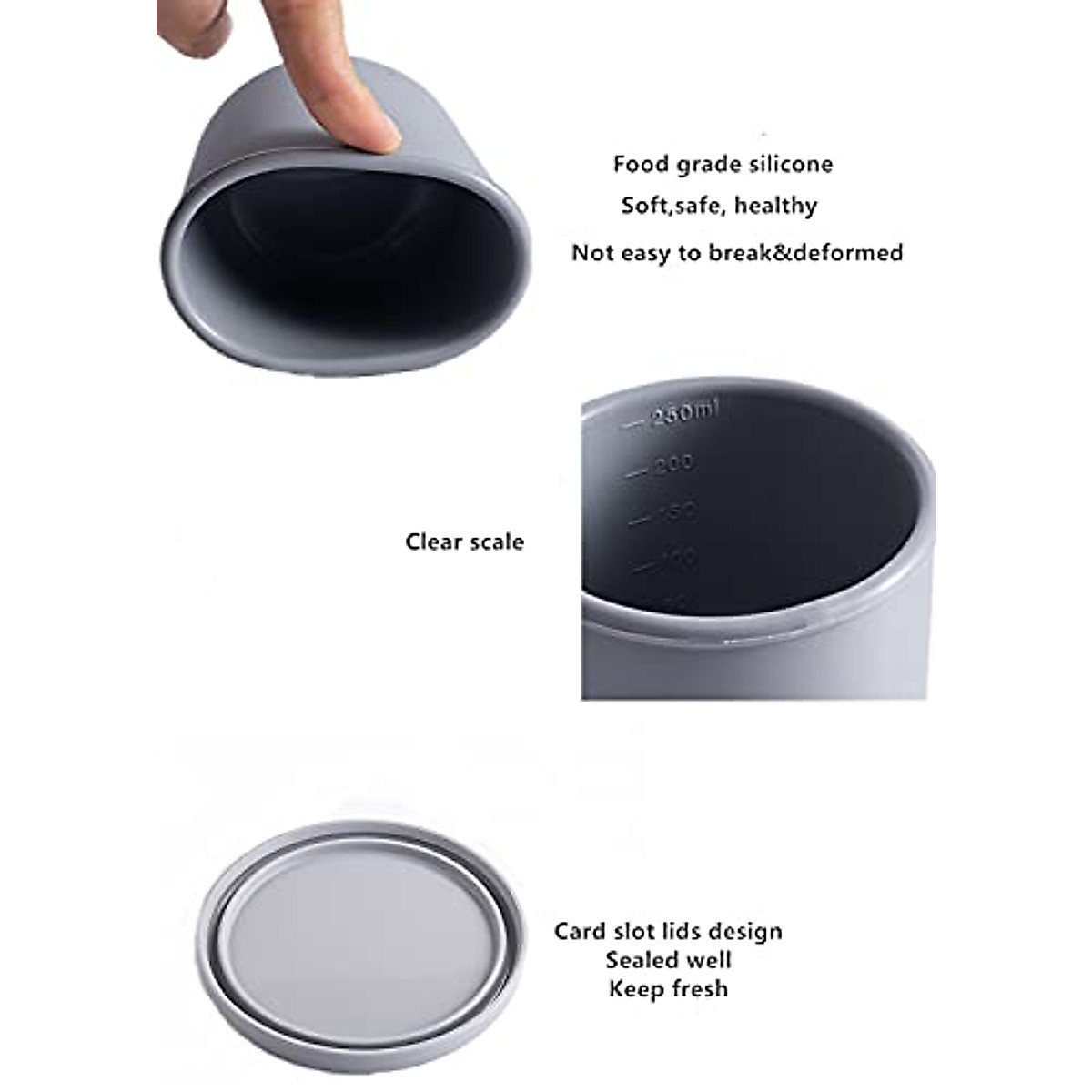 Mini Silicone Bowl Silicone Cup with Lids for Dessert,Fruit,Snack,Candy,Coffee,Small Silicone Bento Box Microwave Freezer Safe Portable Food Storage Container(grey)