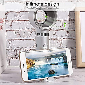 Bladeless Mini Handheld Fan,Portable USB Rechargeable Fan, 2 in 1 Function Detachable Mobile Phone Stand,Use Time 10 Hours,for Home Outdoor Office Bedroom(sliver)