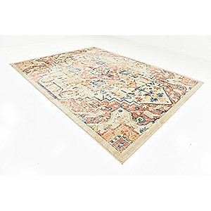 Unique Loom Oslo Collection Distressed Botanical Medallion Beige Area Rug (10' x 13')