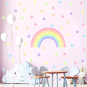 Colorful Rainbow Wall Decals Large Rainbow Wall Stickers Circle Polka Dots Wall Stickers Watercolor Rainbow Wall Decals for Girls Bedroom Nursery Kids Room