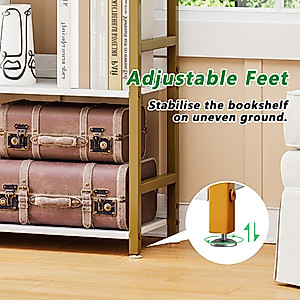 White and Gold Bookshelf, 3 Tier Small Bookcase for Small Spaces, Narrow Gold Bedside Book Shelf, Short Bookshelf Storage Organizer for Bedroom, Living Room, Home, Office, 120 lbs Weight Capacity