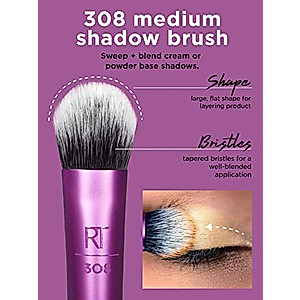 Real Techniques Cruelty Free Enhanced Eye Set, Eyeshadow and Brow Brushes, Purple, 6 Piece Makeup Brush Kit