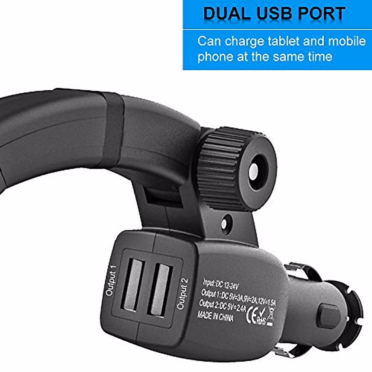 woleyi Fast Charging Car Phone Holder, Dual USB Port Car Charger Mount 360 Degree for iPhone 11 Pro Max 11 Xr Xs 8 Plus 8 and All 3.5-6.8 Inch Smartphones