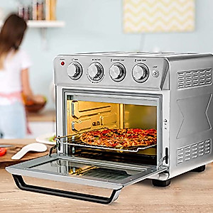 Ovente Air Fryer Toaster Oven, 1700W Stainless Steel Countertop Convection Oven Combo, 26 Qt Large Capacity with Accessories Perfect for Rotisserie and Dehydrator Chicken Pizza, Silver OFM2025BR