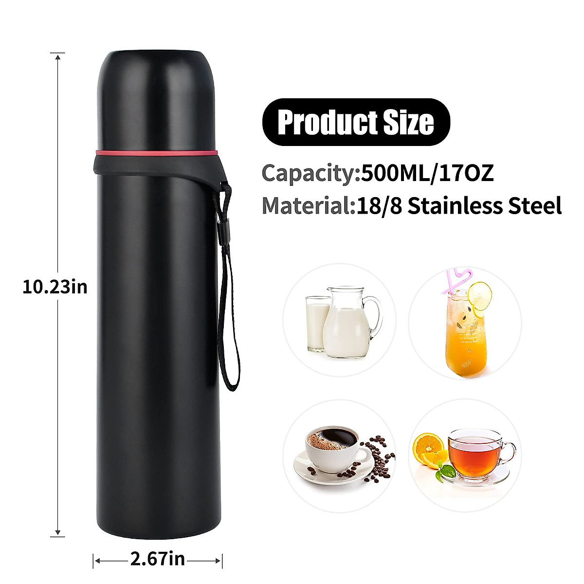SUPKIT Coffee Thermos Stainless Steel Thermos with Cup Thermal Flask Water Bottle Keep Hot & Cold for Hours, Vacuum Insulated Cup Perfect for Biking, Camping, Office or Outdoor