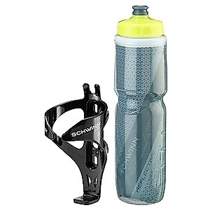 Schwinn Bike Bottle Holder with Reflective Insulated Water Bottle, 26 Oz. BPA-Free Squeeze Sport Bottle and Durable Polymer Cage, Easy To Mount Cycling Accessory