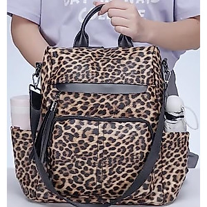 Women Backpack Purse Fashion PU Leather Casual Backpack Shoulder Bag Travel Daypack (Leopard-Brown)