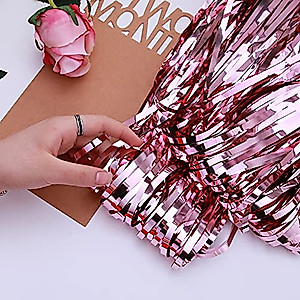 Pink Fringe Backdrop Curtain for Party Decorations - 6.5 x 6.5ft, Pack of 2 | LILF Pink Tinsel Backdrop for Pink Streamers Party Decor | Pink Foil Curtain for Birthday Party Photobooth Props