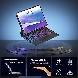 doqo Keyboard case for iPad Air 13 (M2) 2024/ (M3) 2025 and iPad Pro 12.9(6th,5th,4th,3rd Gen), Magic Keyboard case with Multi-Touch Trackpad Slim 7 Colors Backlit Black