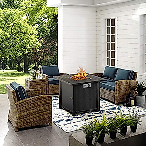 BLUBERY 30" Propane Fire Pit,50,000 BTU Outdoor Fire Pit Table.Wicker Steel Surface,Auto-Ignition,ETL Compliant,Your Garden Warm Companion.