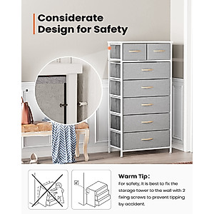 Pellebant Dresser for Bedroom with 7 Drawers, Tall Dresser Vertical Storage Tower, Sturdy Metal Frame, Fabric Storage Bins with Wooden Handle, Wooden Top, Organizer Unit for Closet/Hallway, Light Grey