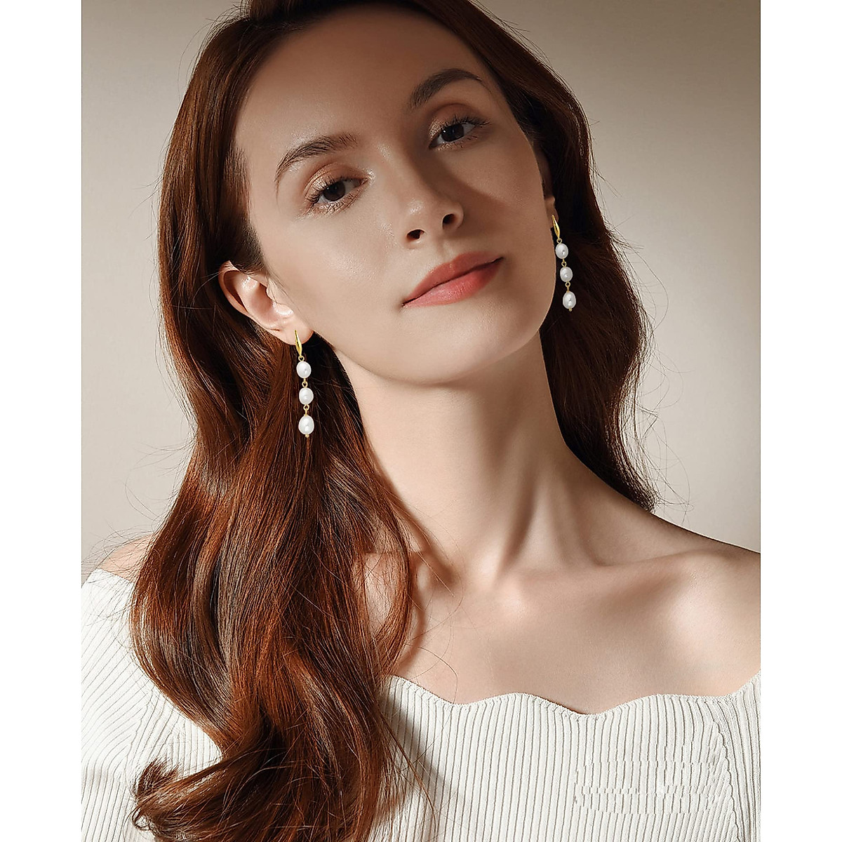 Long Pearl Earrings for Women 14K Gold Plated Sterling Silver Baroque Pearl Dangle Drop Earrings With Elegant Hook (Drop)