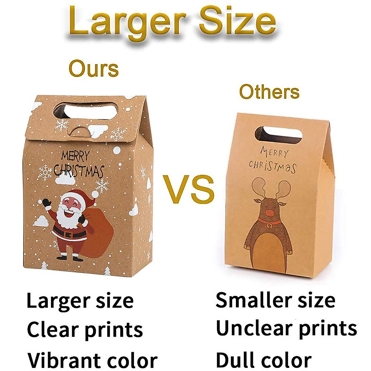 CCINEE Christmas Treat Bags, 24pcs Kraft Paper Gift Bags for Christmas Party Gift Packing Supply