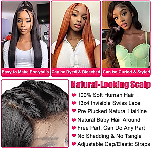 Queen Story 26 Inch Lace Front Wigs Human Hair 13x4 Straight Human Hair Lace Front Wigs For Black Women 180% Density Transparent HD Lace Front Wigs Human Hair Pre Plucked With Baby Hair