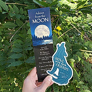 Your True Nature Advice from Nature Bookmark & Sticker Set - Wolf Sticker, Moon Bookmark (AMBS-WOLFMO)
