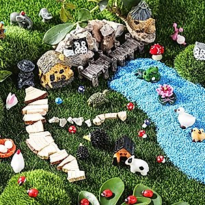 Modacraft 172Pcs Miniature Fairy Garden Accessories Including 100Pcs Fixed Pins, Fairy Garden Kit Fairy House Animal Figurines Mini Landscape for Garden Dollhouse Potted Plant Bonsai Terrarium Décor