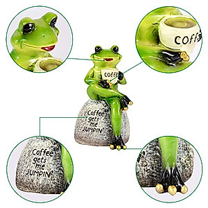 Frog Garden Statues Figurines, Frog Sitting on Stone Statue, Frogs Decor Garden Statue For Yard Ornaments and Fairy Garden Accessories, Indoor Outdoor Decoration Sculpture, Frog Gifts For Best Friend