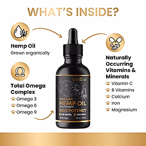 Gold Leaf Hemp Oil for Dogs and Cats - Maximum Strength - Organically Grown Hemp Oil Drops - Anxiety Relief, Calming Sleep Aid, & Relaxing Pain Relief - Better Than Chews & Treats - for All Breeds