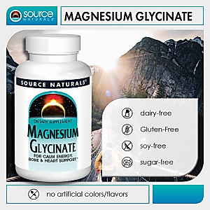 Source Naturals Magnesium Glycinate, for Calm Energy, Bone & Heart Support*, 200 mg per Serving - 120 Tablets