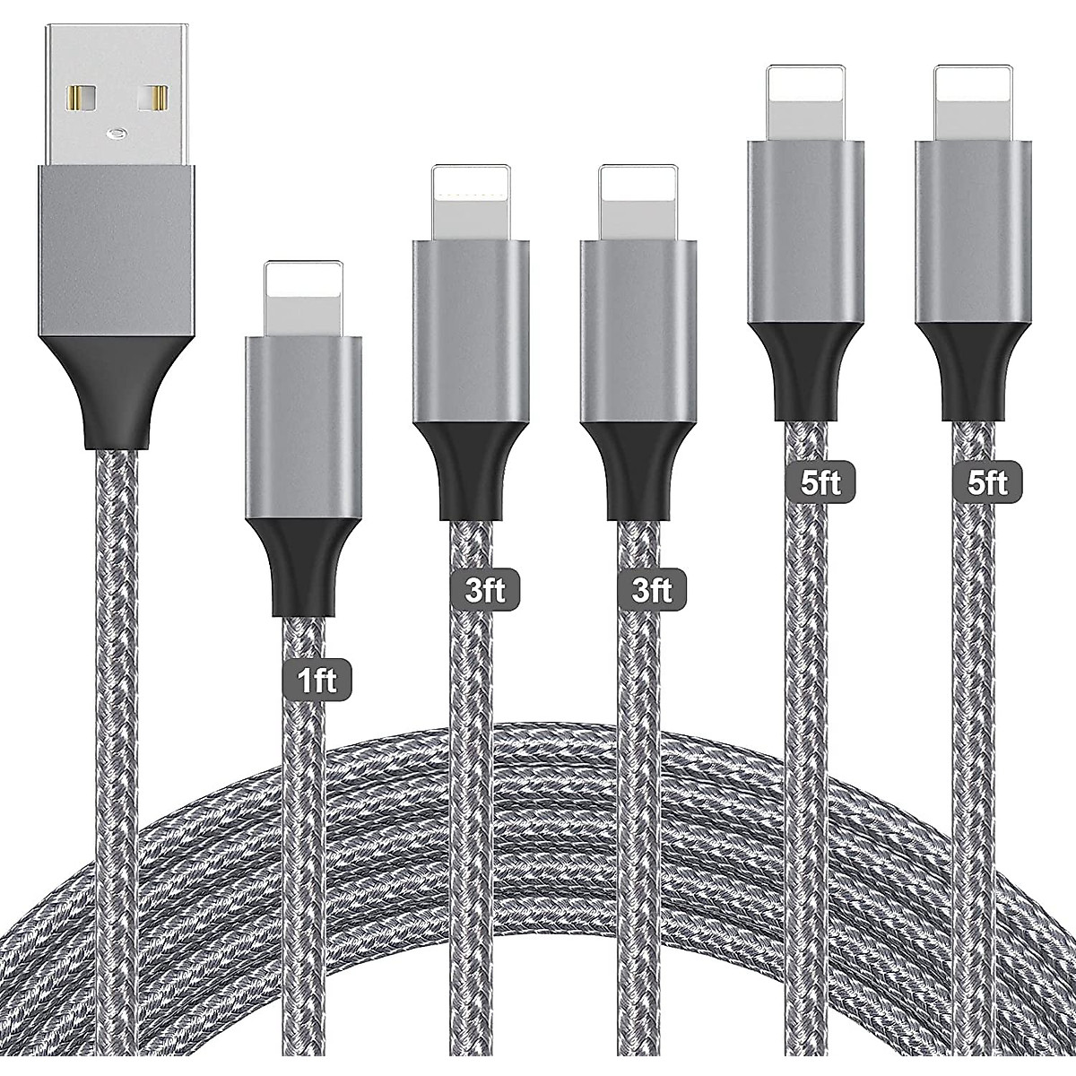Sundix iPhone Charger, Lightning Cable [MFi Certified] 5Pack [1/3/3/5/5FT] iPhone Charger Cable Cord Nylon Braided Fast Charging Data Transfer Cord for iPhone 14/13/12/Pro Max /11/XS/Max/XR/X/8