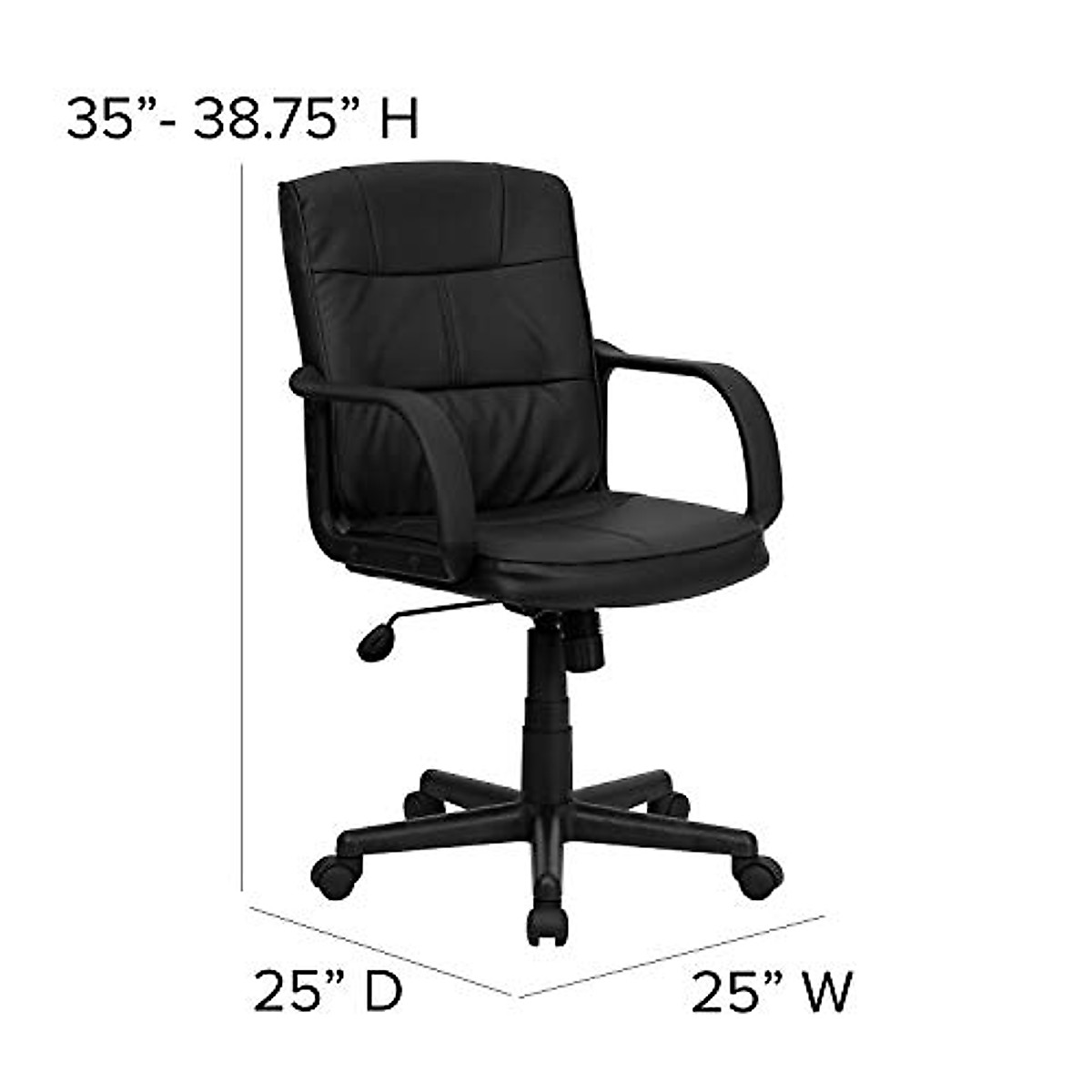 Flash Furniture Rider Mid-Back Black LeatherSoft Swivel Task Office Chair with Arms