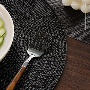 FunWheat Round Braided Placemats Set of 4 Table Mats for Dining Tables Woven Washable Non-Slip Place mats 15Inch (Black, 4pcs)