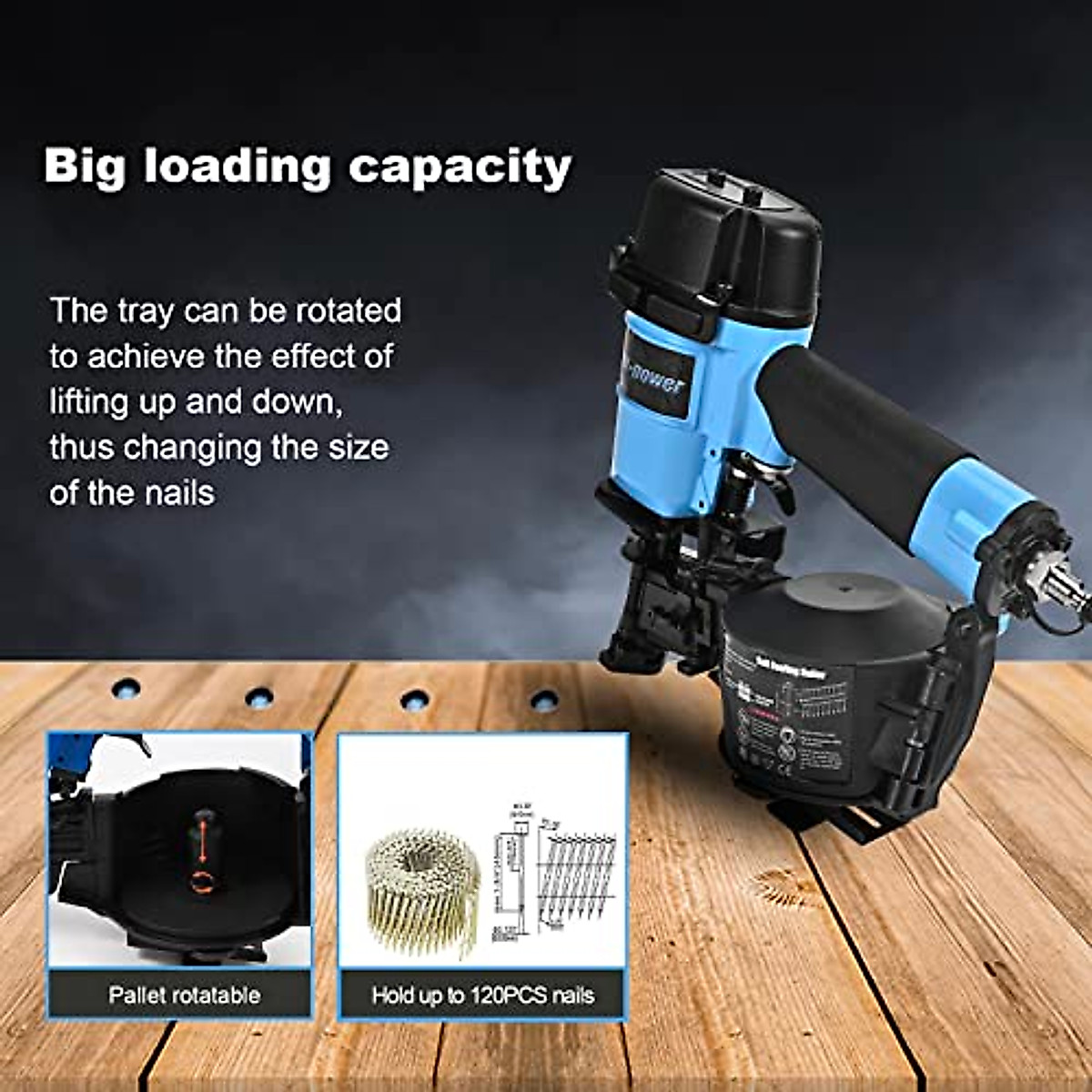 Bgx-power Roofing Nail Gun, 15 Degree CN45N Roofing Nailer 3/4-Inch to 1-3/4-Inch Coil Nails, 120-pcs Load Capacity Coil Nailer