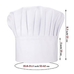 CRJHNS Chef Apron and Hat set, Chef Hat with Hook and Loop Tape 2 Pockets Adjustable Cotton Kitchen Cooking Bib Apron, Baker Costume for Men Women(White)