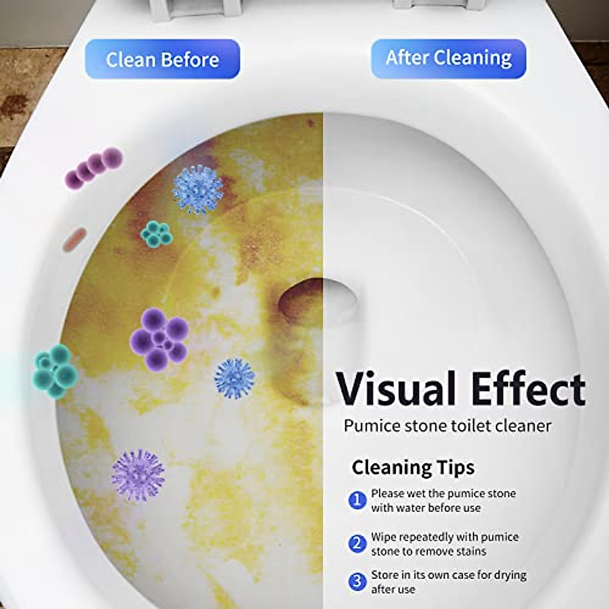 Laiyeoy Toilet Bowl Cleaner Pumice Stone -Hard Water Stain Remover with Ergonomic Handle, Powerfully Removes Toilet Bowl Rings，Rust &Lime，Ideal for Toilet Brush/BBQ Grills/Sink/Pool/Bathroom【2Pack】