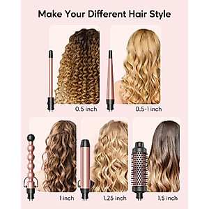 Wavytalk 5 in 1 Curling Iron,Curling Wand Set with Curling Brush and 4 Interchangeable Ceramic Curling Wand(0.5”-1.25”),Instant Heat Up,Include Heat Protective Glove & 2 Clips