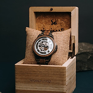 HOLZKERN Jemaa Men’s Watch, 43mm Silver Skeleton Dial, Brushed Stainless Steel Strap, Vintage Watch for Men