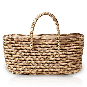 QTKJ Women Straw Summer Beach Bag, Beach Tote, Soft, Large Capacity Handwoven Big Tote Shoulder Handbag (Khaki)