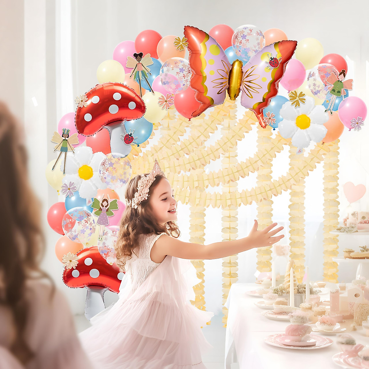 Cheerland 52pcs Fairy Theme Balloons Garland Party Decoration Kit for Enchanted Forest Mushroom Girls Garden Butterfly Woodland Birthday Flower Decor Tea Party Baby Shower Fairytale Balloon Backdrop