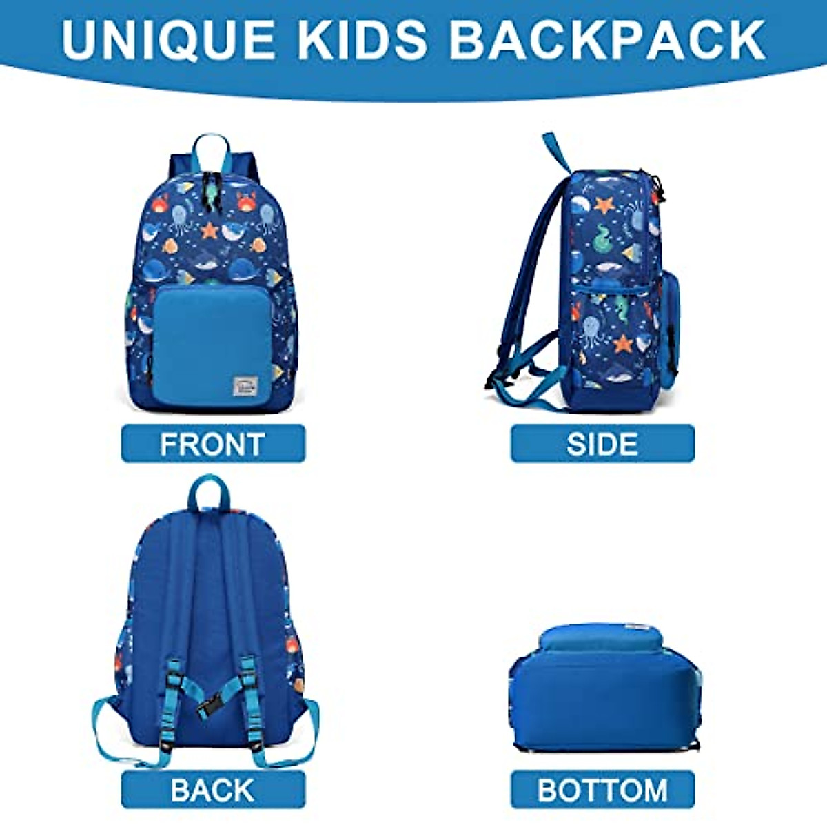 VASCHY Kids backpacks, Cute Lightweight Water Resistant Preschool Backpack for Boys and Girls Ocean Animals