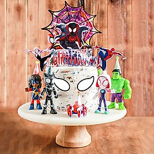 7 Pcs Spider Cake Topper Set, Hero Cake Decorations, Man Theme Birthday, Party Supplies for Parallel Universe Theme