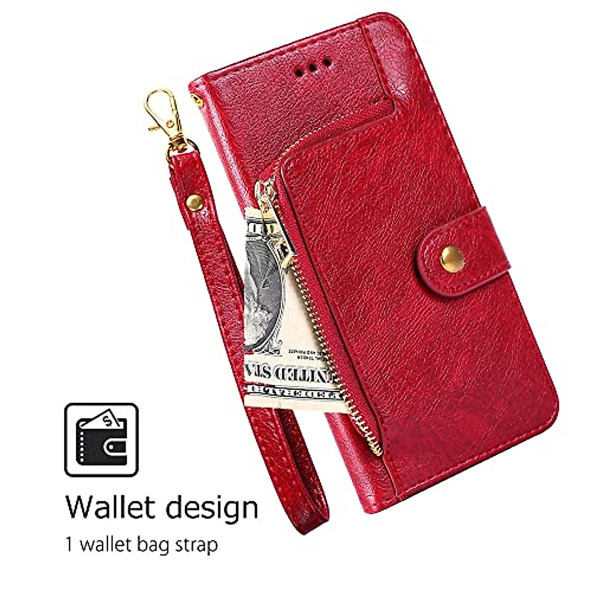Fansipro Zipper Wallet Folio Case for Oppo Reno 2 F, Premium PU Leather Slim Fit Cover for Reno 2 F, 3 Card Slots, 1 Transparent Photo Frame Slot, Well Design, Red