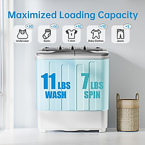 Ceamorfco Portable Washing Machine, 18lbs Portable Washer and Dryer Combo for Laundry, Twin Tub Washing Machine 11lbs Washer & 7lbs Spinner, Lavadora Portatil for Apartments, RVs, Camping, Dorms