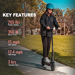 Electric Scooter for Adults and Kids Quick Folding IPX5 15.5 mph Max Speed 28 Miles Long-Range Battery with 350W Motor E-Scooter for Commuter (Black)